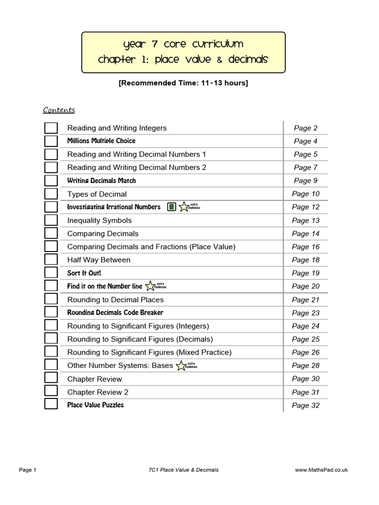 Y7 Chap 1 Place value & decimal | PDF | Numbers | Decimal