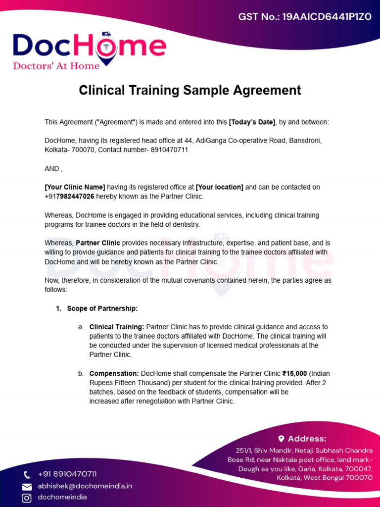 Clinical Training Agreement for Dentistry | PDF | Health Care