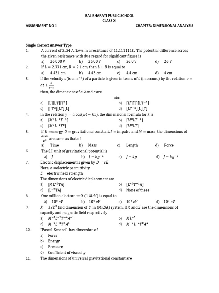 Class 11 Dimensional Analysis Q&A | PDF | Force | Pressure