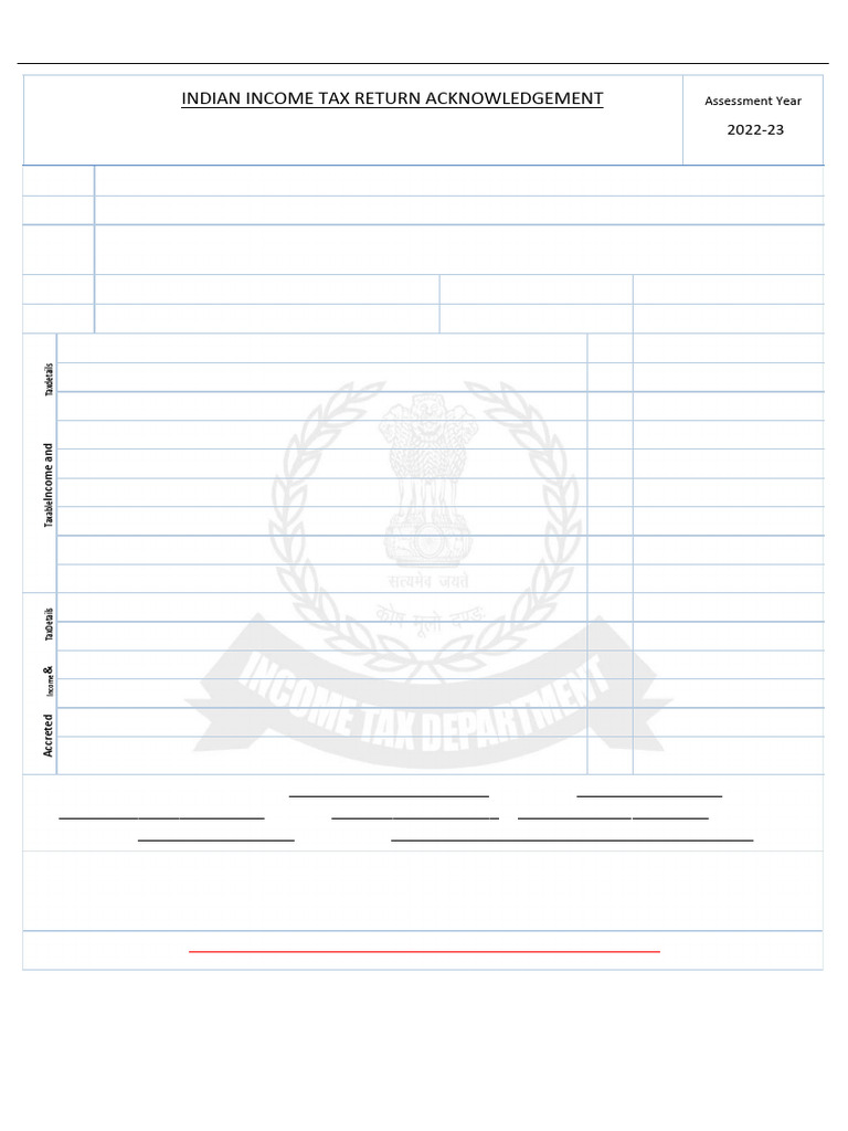 Indian Income Tax Return Acknowledgement: Acknowledgement Number: Date ...