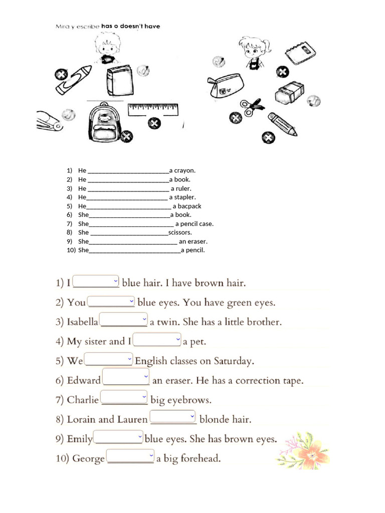 Fill-in-the-Blank School Supplies Exercise | PDF