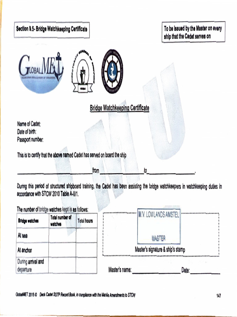 Bridge Watchkeeping Cretificate | PDF