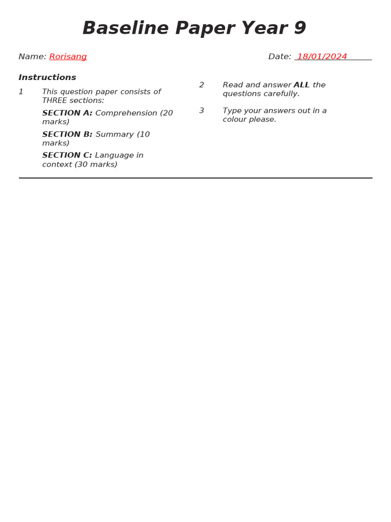 Basline Year 9 | PDF | Rapping
