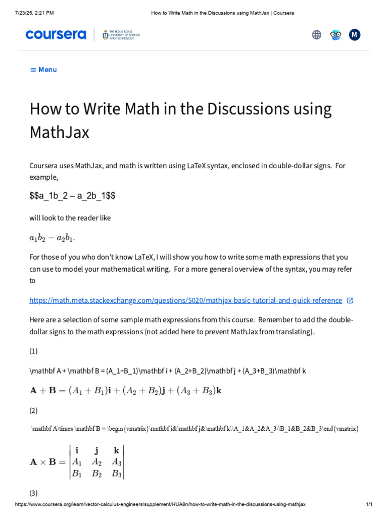 MathJax Writing Guide for Discussions | PDF