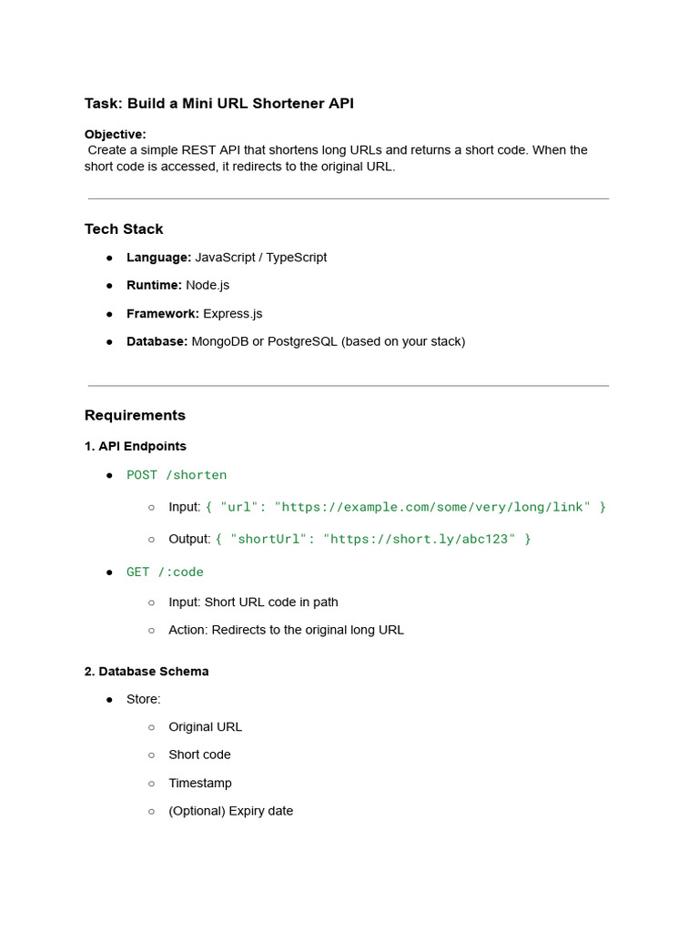 Backend Developer Task - For Interns | PDF