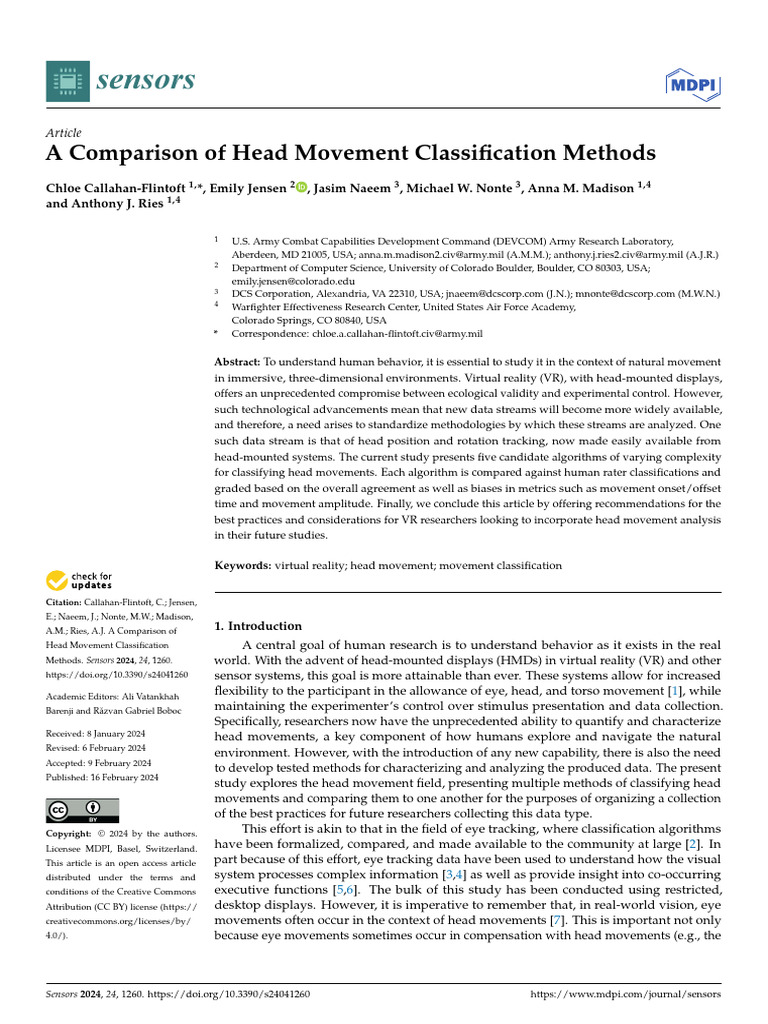 Head Movement Classification Methods | PDF | Cartesian Coordinate ...