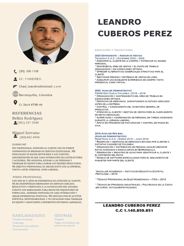 HV de Leandro Cuberos | PDF | Servicio al Cliente