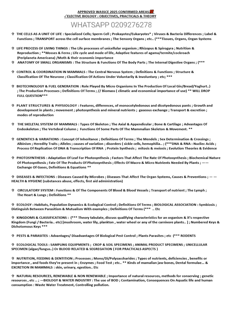 WASSCE 2025 Biology & Physics Topics | PDF | Trigonometric Functions ...
