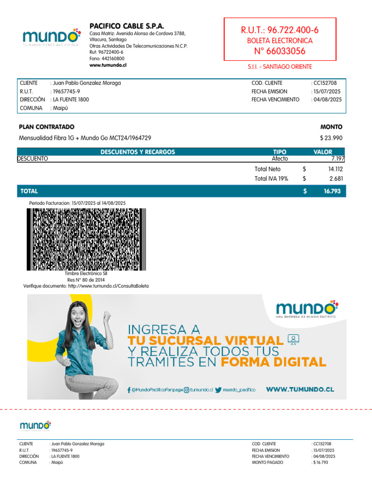 Boleta Electrónica Mundo Pacífico | PDF