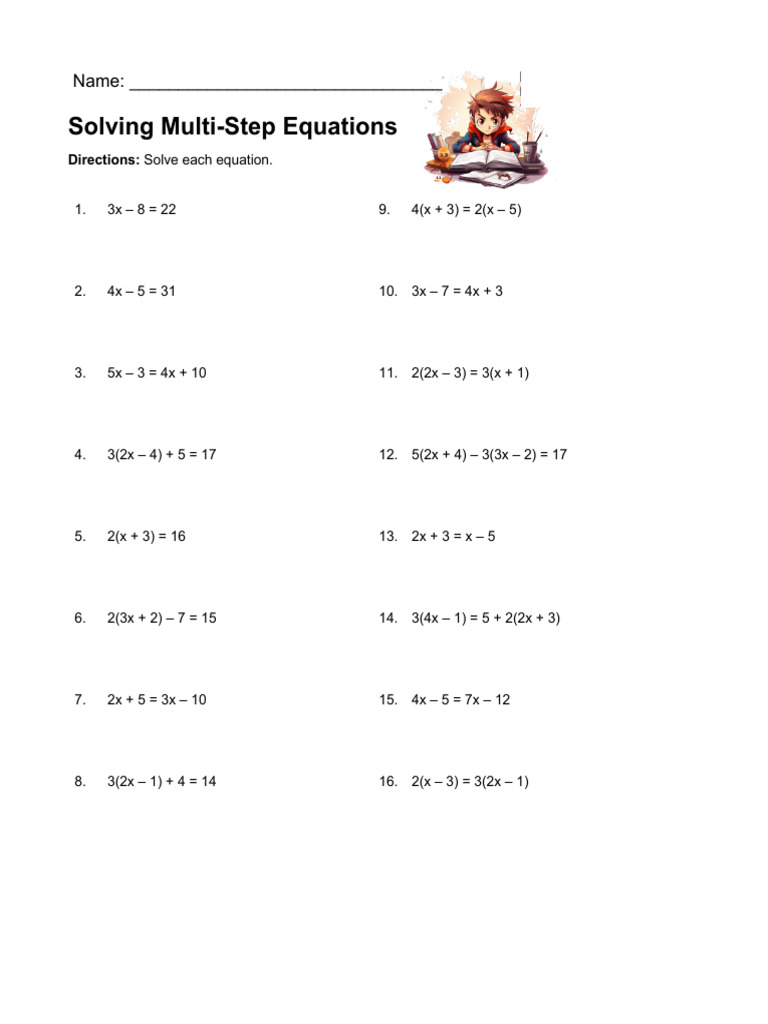 Solving Multi-Step Equations (B) | PDF