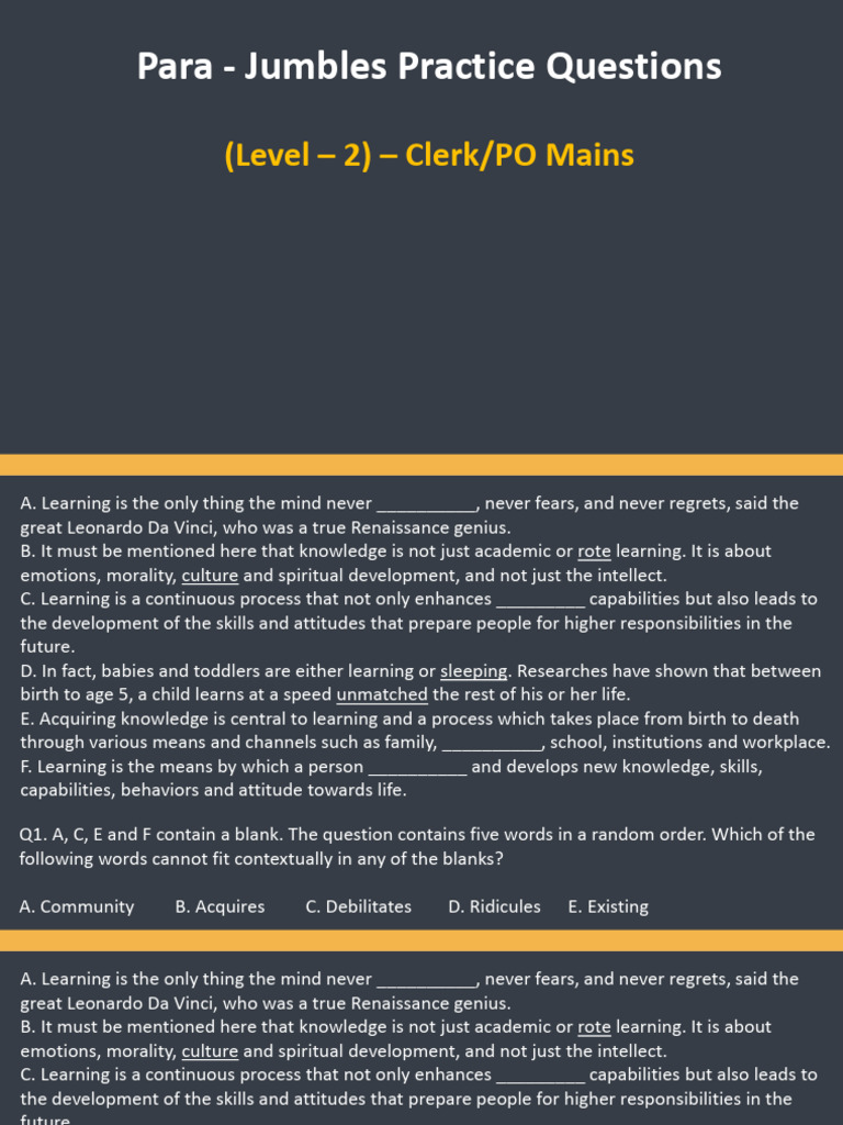 Para Jumbles Practice Questions for Clerks | PDF | Petroleum | Learning