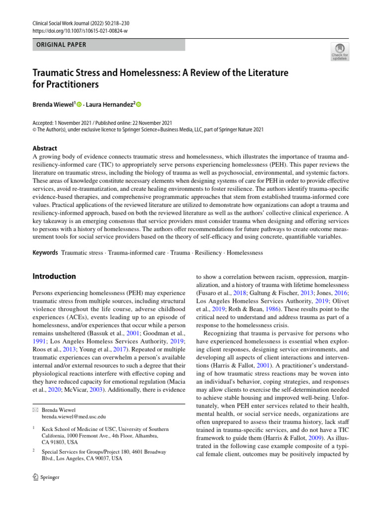 Traumatic Stress and Homelessness - A Review of The Literature For ...