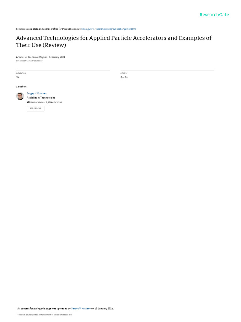 Advanced Technologies for Applied Particle Accelerators and Examples of Their Use (Review) | PDF ...