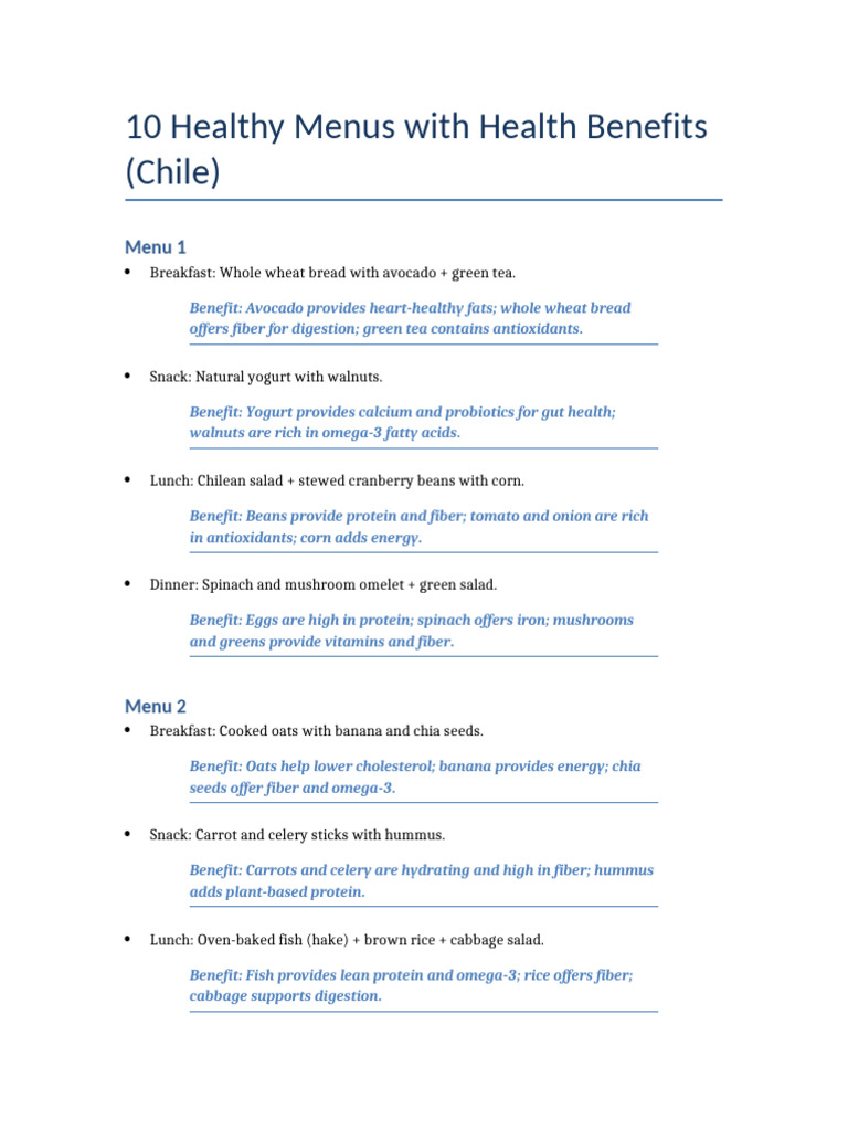Healthy Menus With Benefits Chile English | PDF | Whole Grain | Breads