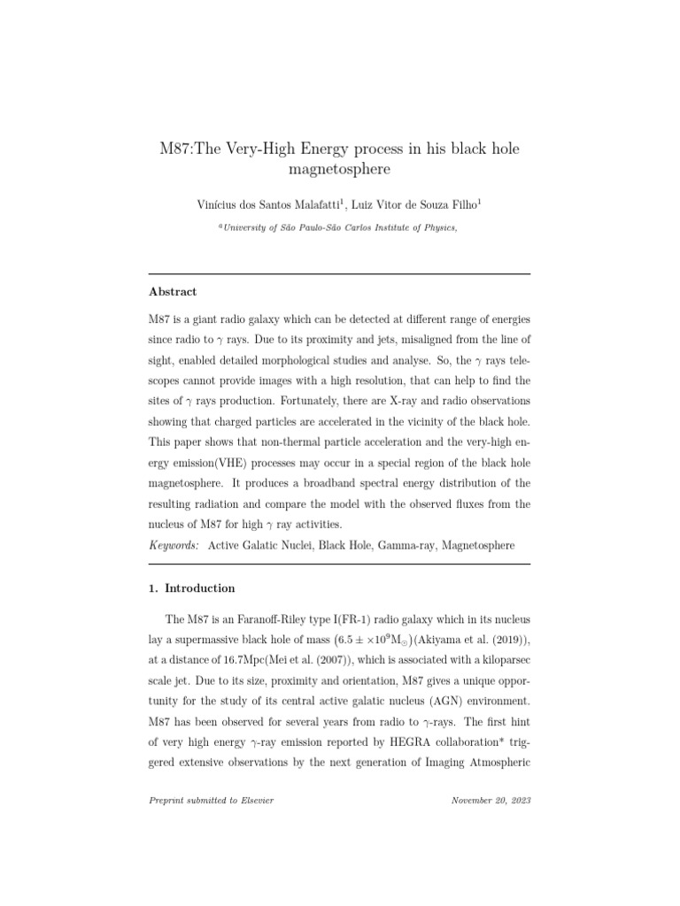 VHE Emission in M87's Black Hole Magnetosphere | PDF | Black Hole ...