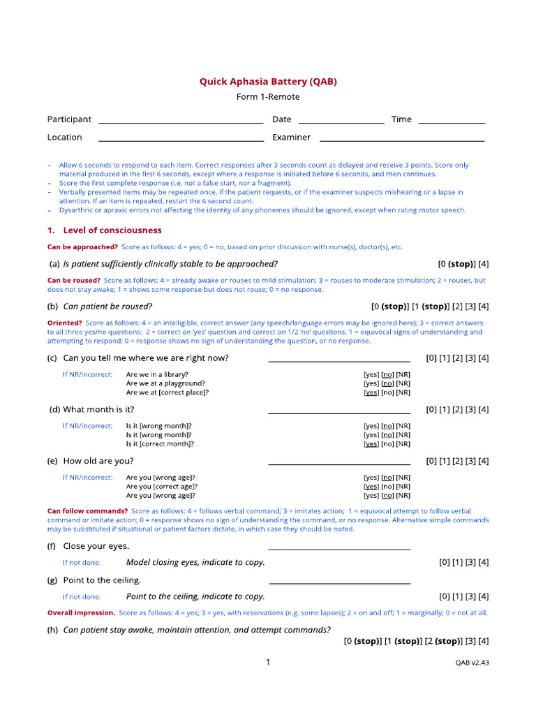 Quick Aphasia Battery (QAB) | PDF