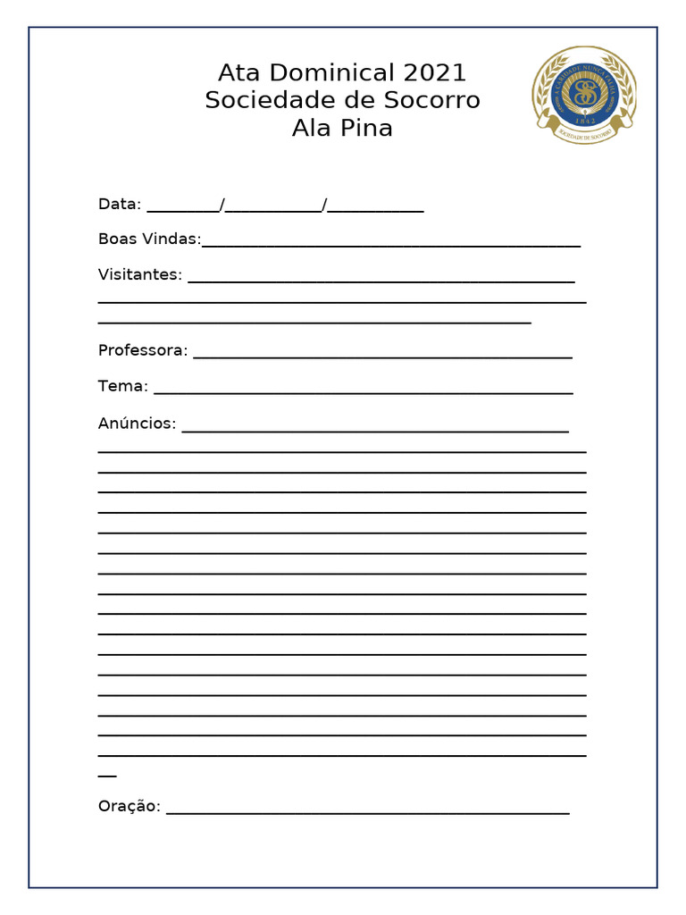 Ata da Sociedade de Socorro 2021 | PDF