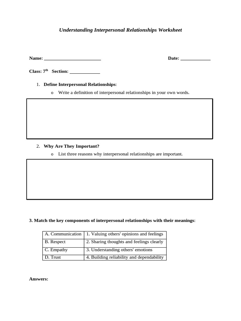 Interpersonal Relationships Worksheet | PDF