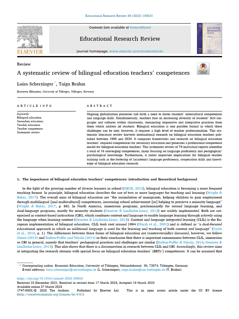 Bilingual Education Teacher Competences | PDF | Systematic Review ...