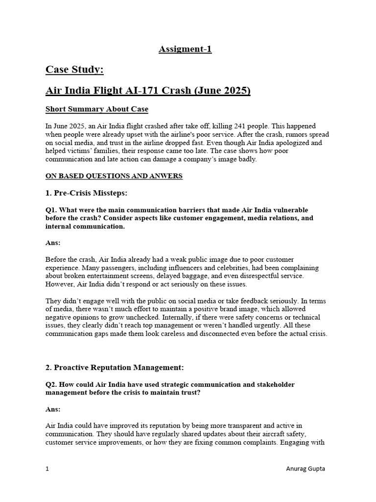 Air India Flight AI-171 Crash Analysis | PDF | Reputation | Communication