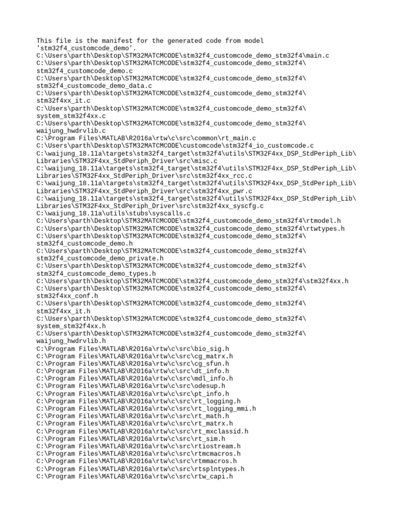 Stm32f4 Customcode Demo Manifest | PDF | Matlab | Programming Paradigms