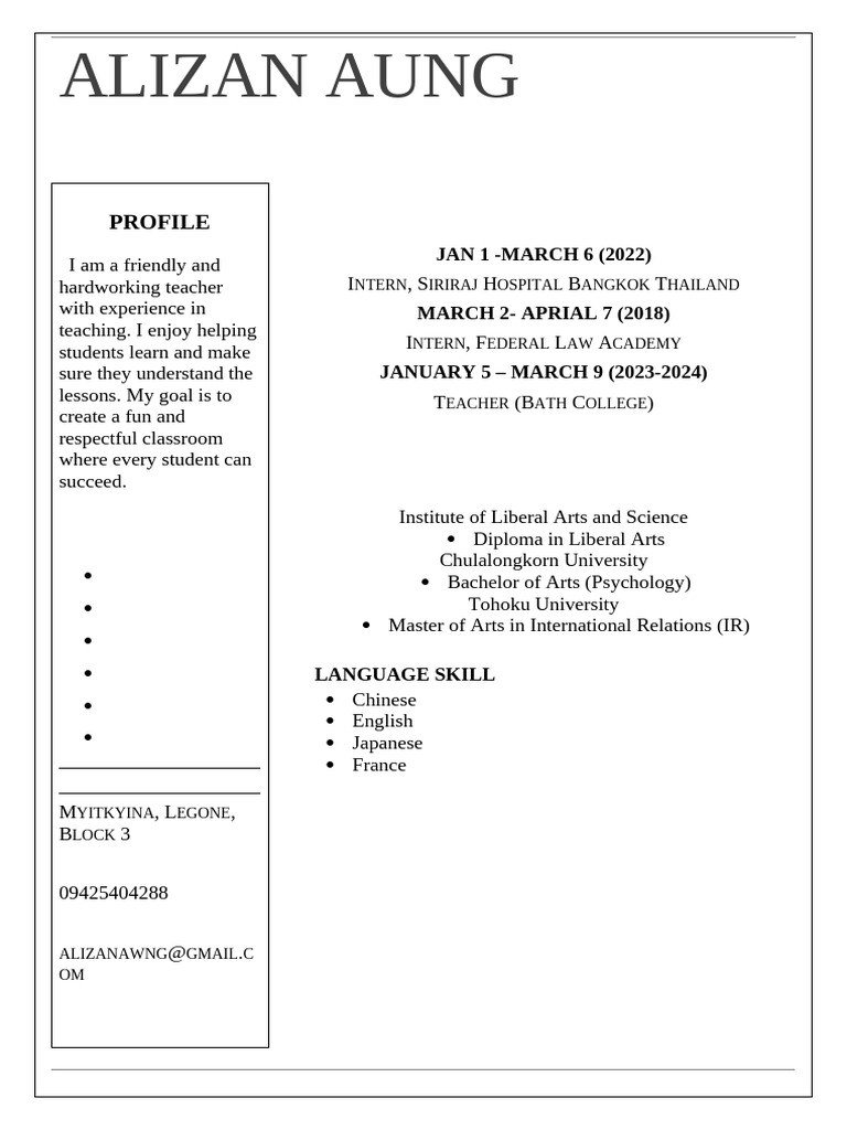 Alizan Aung CV | PDF
