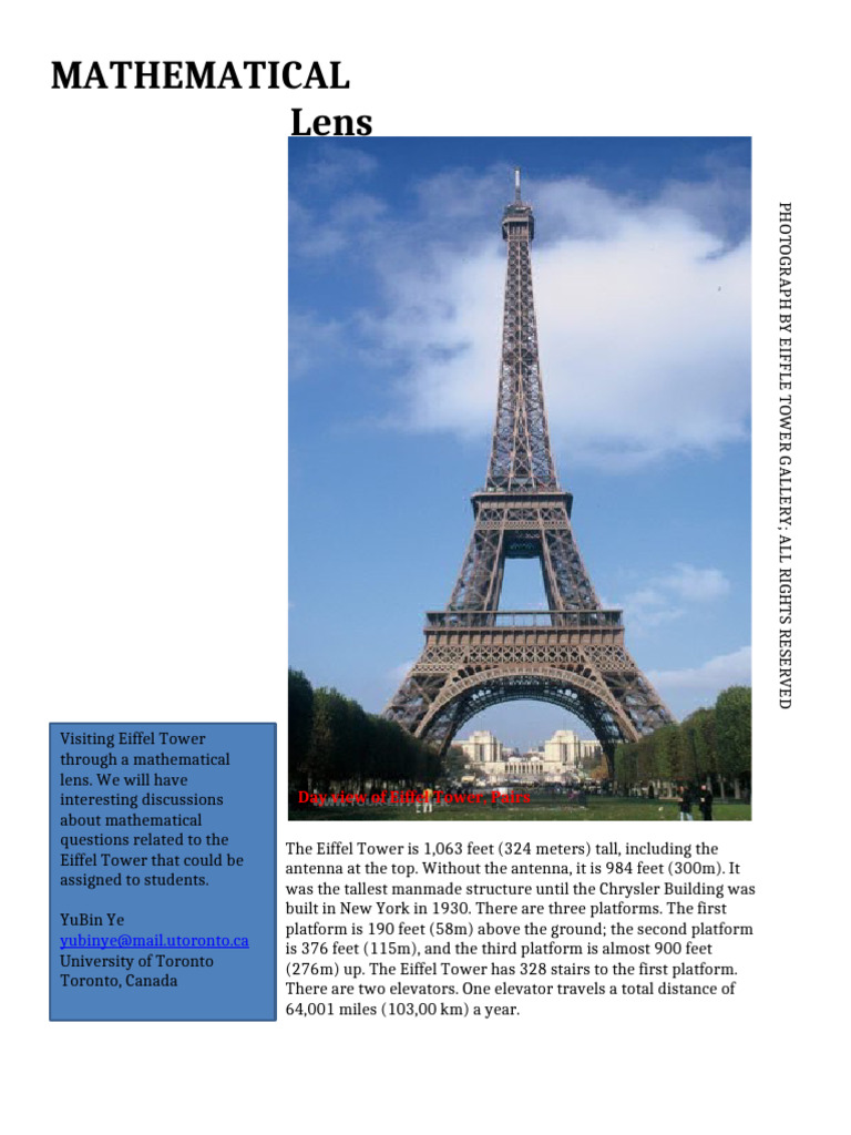 Math Problems on Eiffel Tower Heights | PDF | Arithmetic | Elementary ...