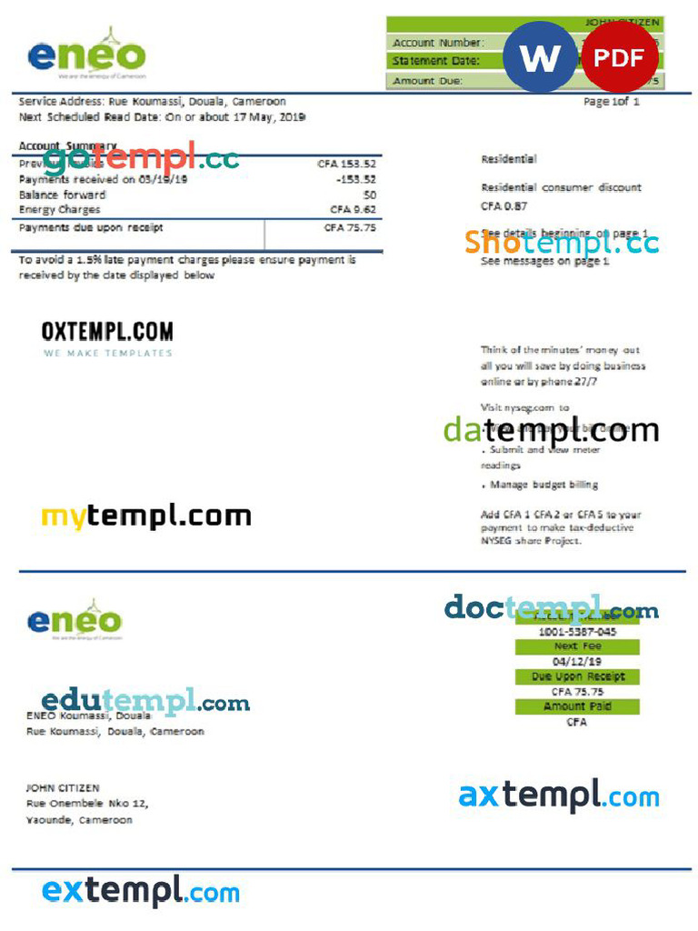 Doctempl - Cameroon ENEO Electricity Utility Bill Template in Word and ...