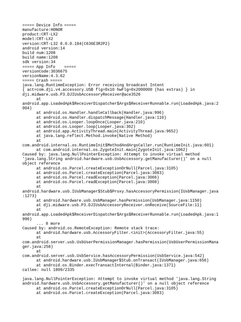 DJI USB Accessory Crash Report | PDF | Java (Programming Language ...