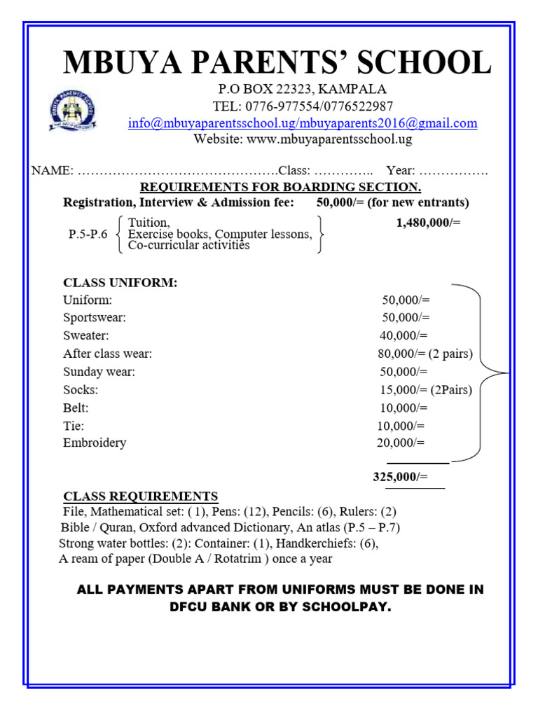 p.5 - p.6 Boarding Requirements & Fees Structure 2021-2022-1 | PDF | Clothing