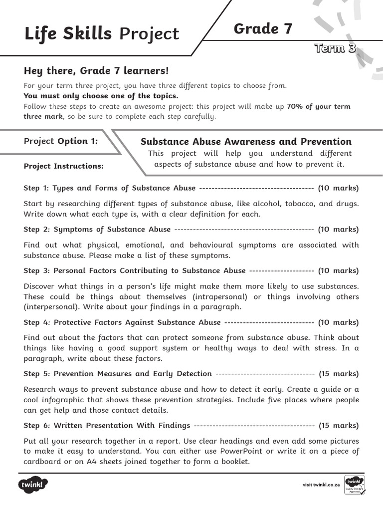 Grade 7 Term 3 Life Skills Project | PDF | Substance Abuse ...
