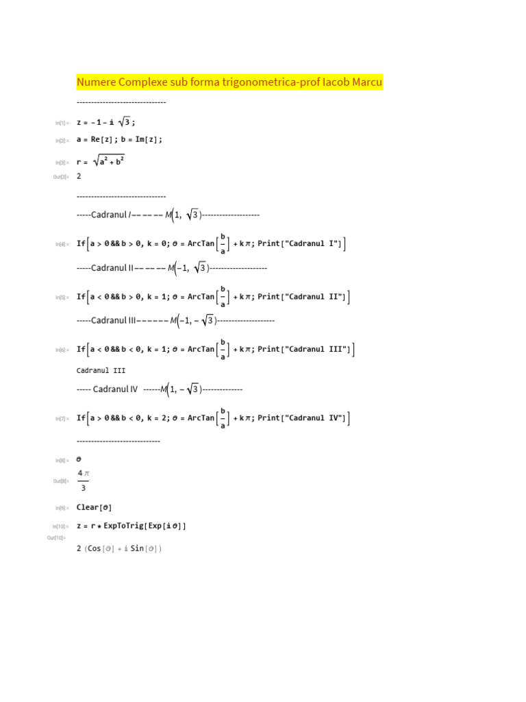 Numere Complexe-Forma Trigonometrica-Complex Numbers-Trigonometric Form | PDF