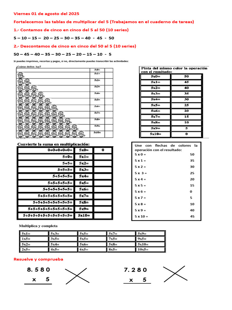 Multiplicamos Por Cinco (Refuerzo) | PDF