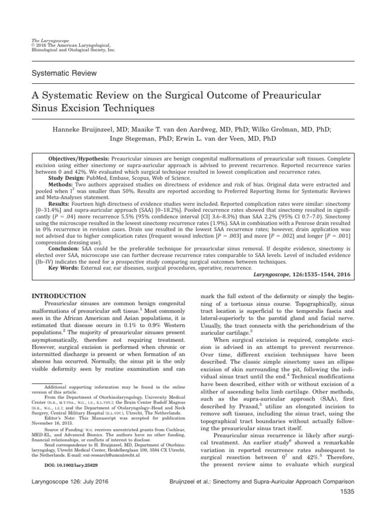 A Systematic Review On The Surgical Outcome of Preauricular | PDF ...