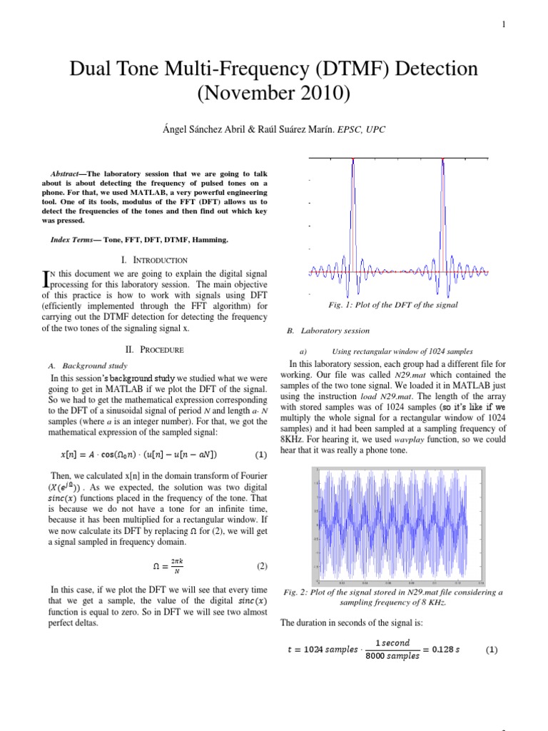 Dual Tone Multi-Frequency (DTMF) Detection | PDF | Discrete Fourier Transform | Sampling (Signal ...