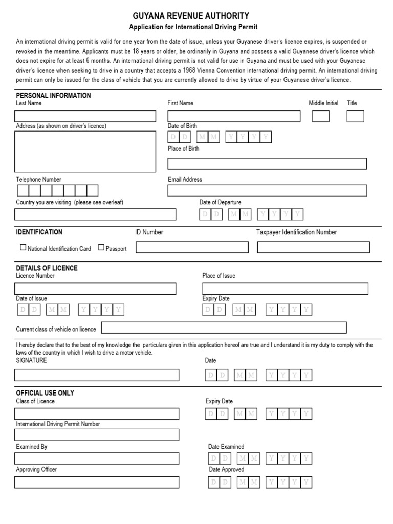 International Driving Permit Application | PDF | Driver's License ...