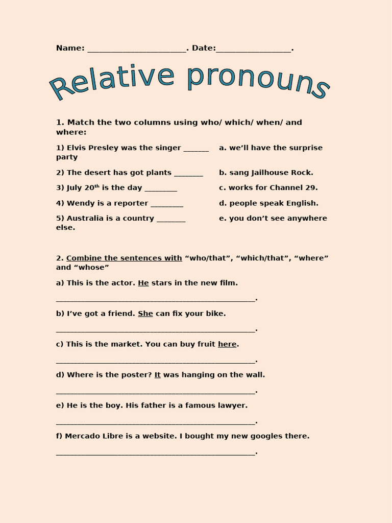 Relative Clauses Worksheet | PDF