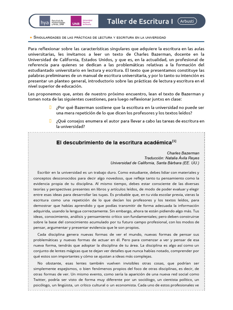 (2023) TE I - El Descubrimiento de La Escritura Académica (Bazerman ...