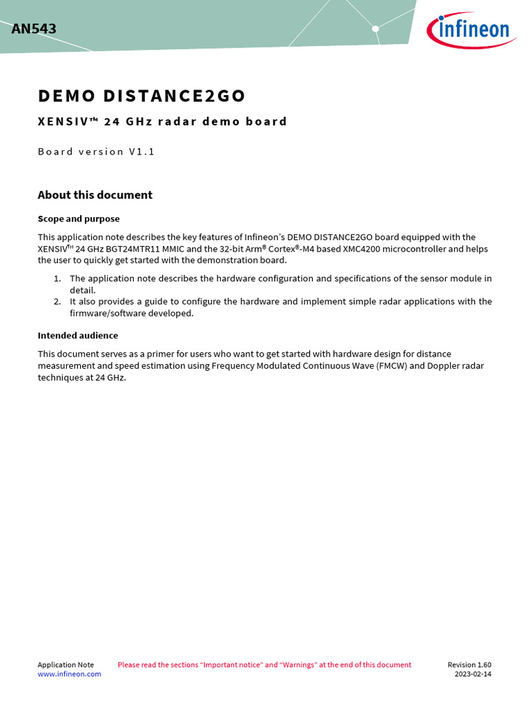 Infineon Distance2Go Radar Demo Guide | PDF | Radar | Amplifier