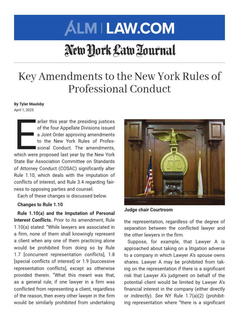 Amendments to NY Professional Conduct Rules | PDF | Conflict Of ...