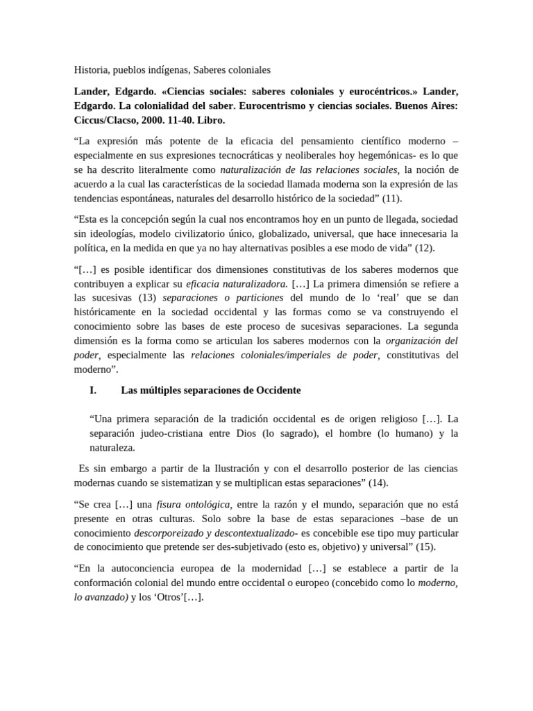 Saberes coloniales y pueblos indígenas | PDF | Conocimiento | Imperialismo