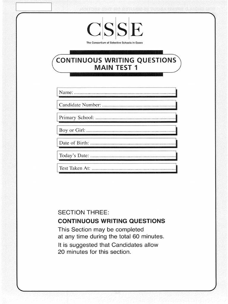 CSSE 11 Plus English Continuous Writing Paper 2015 | PDF