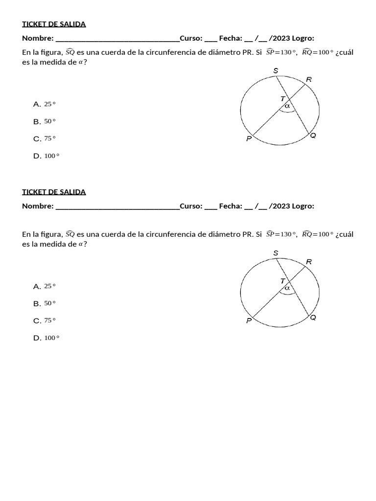 Ticket de Salida Clase4 U3 III°M MAT 2023 | PDF