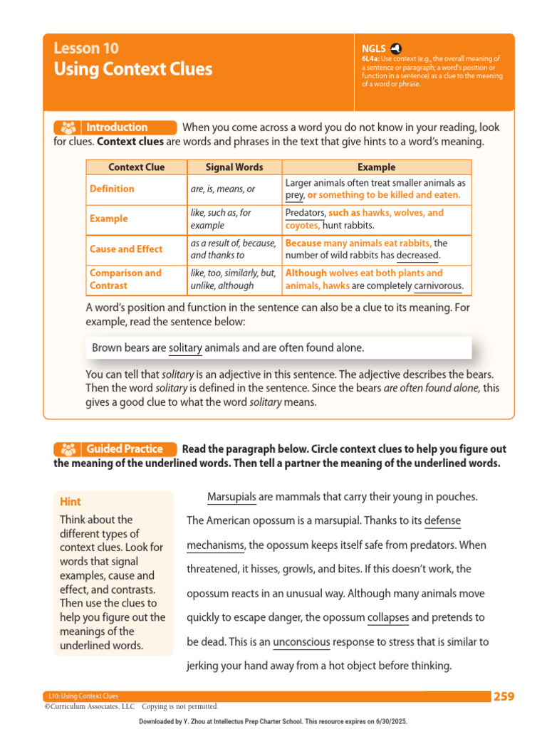Understanding Context Clues in Texts | PDF | Predation | Zoology