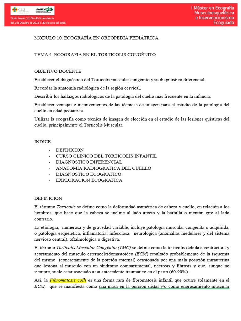 Torticolis Muscular Congenita | PDF | Especialidades Medicas