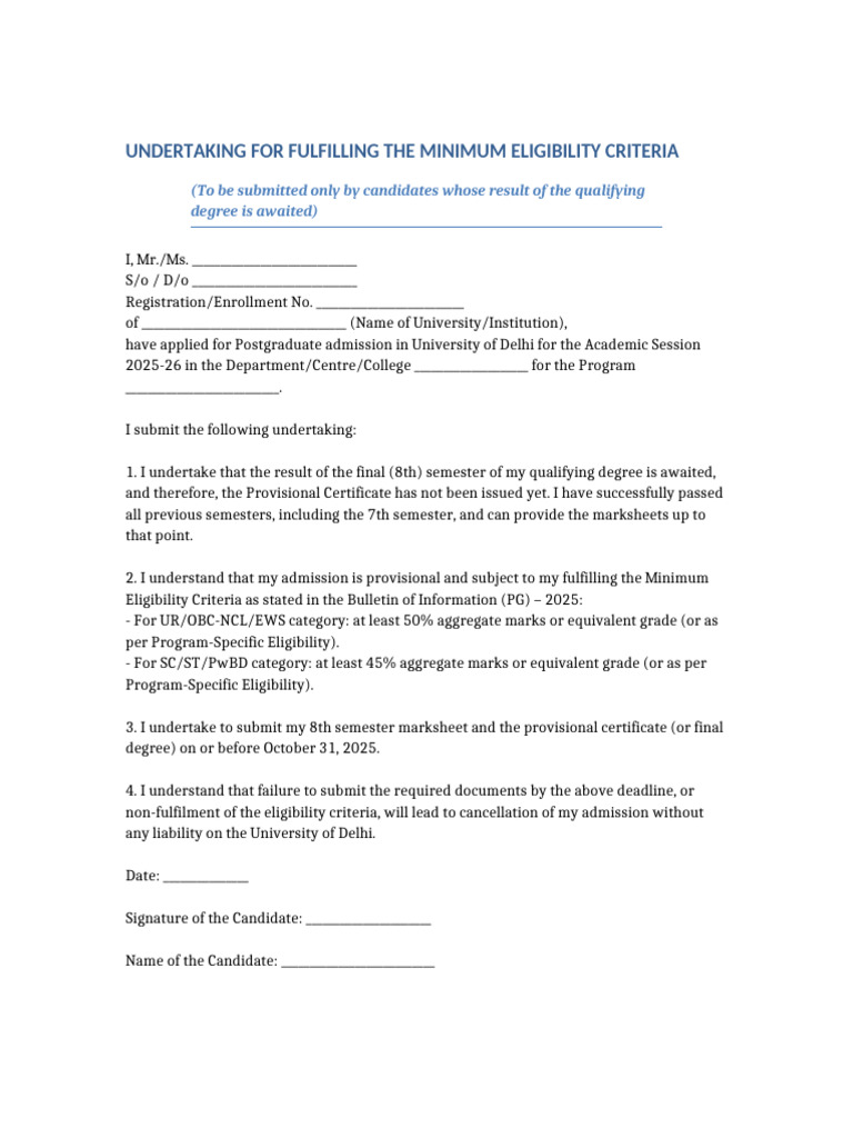 CSAS PG 2025 Undertaking Form | PDF