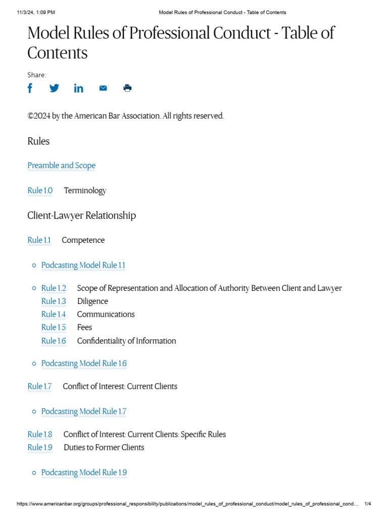Model Rules of Professional Conduct | PDF | Lawyer | Conflict Of Interest