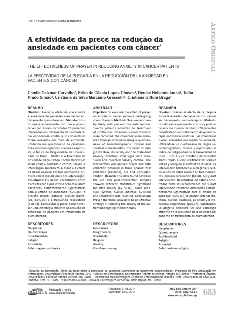 Efeito da prece na ansiedade em câncer | PDF | Especialidades médicas ...