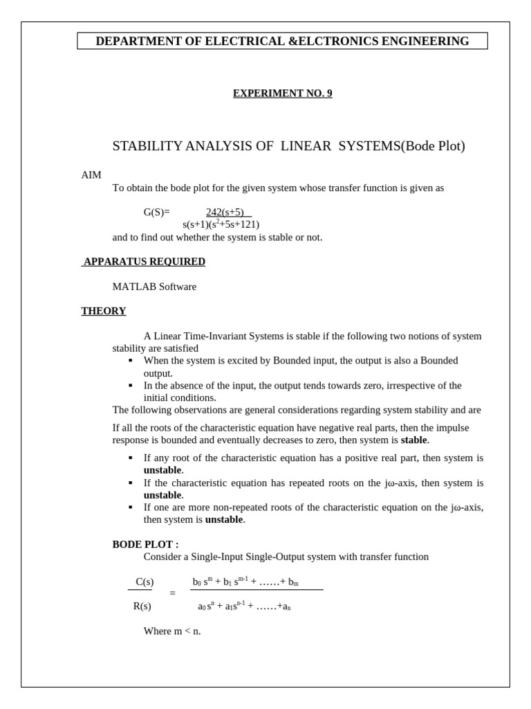 Bode Stability Analysis of Linear Systems | PDF | Decibel | Logarithm