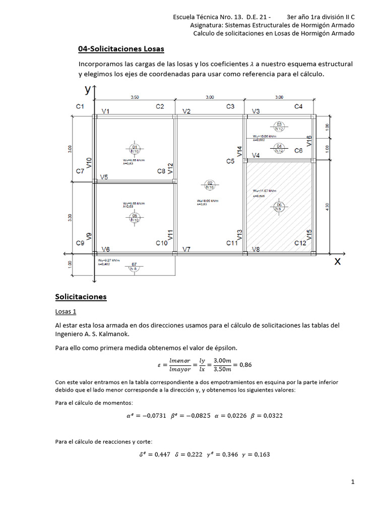 03-Ejemplo de Calculo de Solicitaciones en Losas | PDF | Pisos | Concreto reforzado